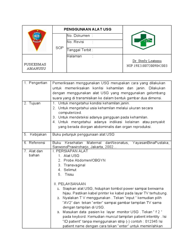 SOP Pemeriksaan - USG Ibu Hamil | PDF