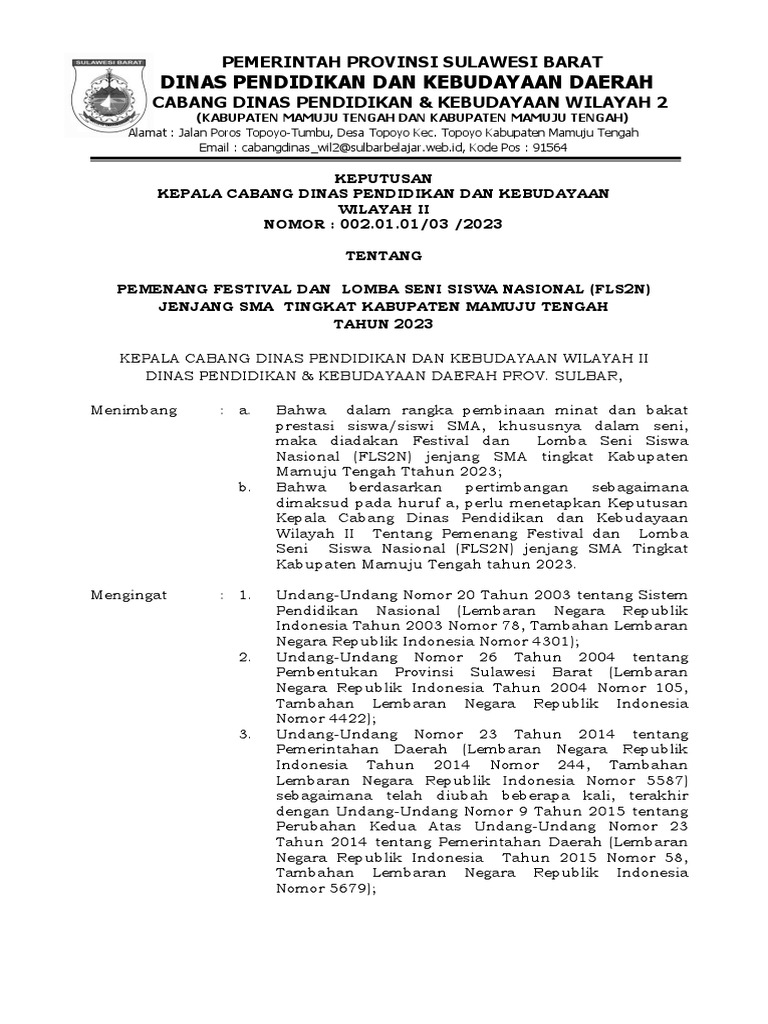 SK Pemenang Lomba FL2SN SMA 2023 Mateng | PDF