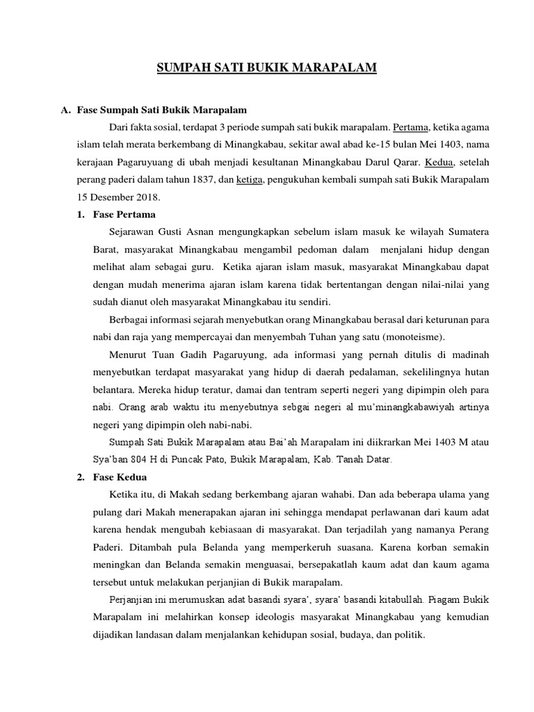 Sumpah Sati Bukik Marapalam | PDF