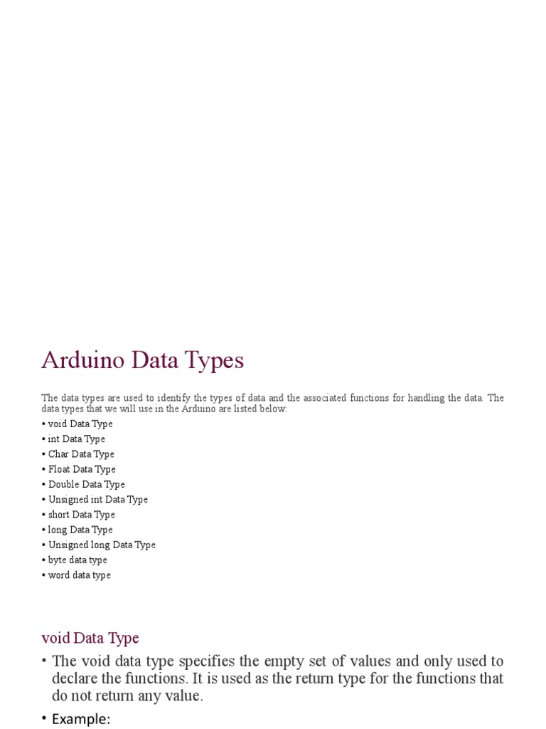 Arduino | PDF | Data Type | Integer (Computer Science) Arduino | PDF | Data Type | Integer (Computer Science)