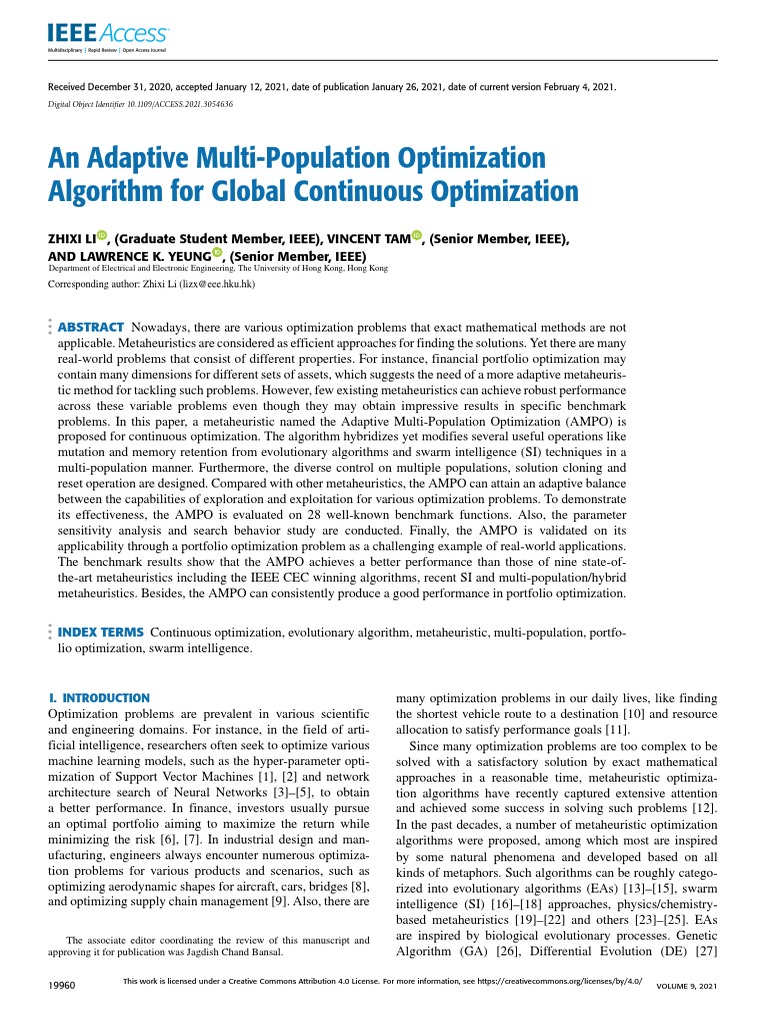 An Adaptive Multi-Population Optimization Algorithm For Global Continuous Optimization | PDF ...