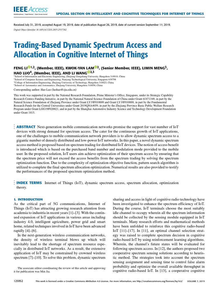 Trading Based Dynamic Spectrum Access And Allocation In Cognitive Internet Of Things Pdf