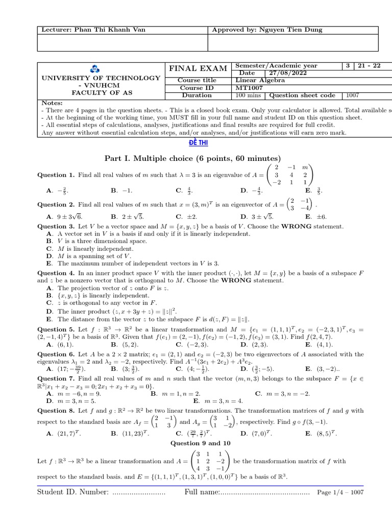 DSTT 213DT | PDF | Eigenvalues And Eigenvectors | Vector Space