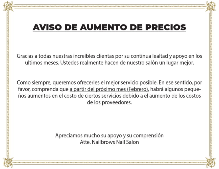 Aviso Aumento de Precios | PDF