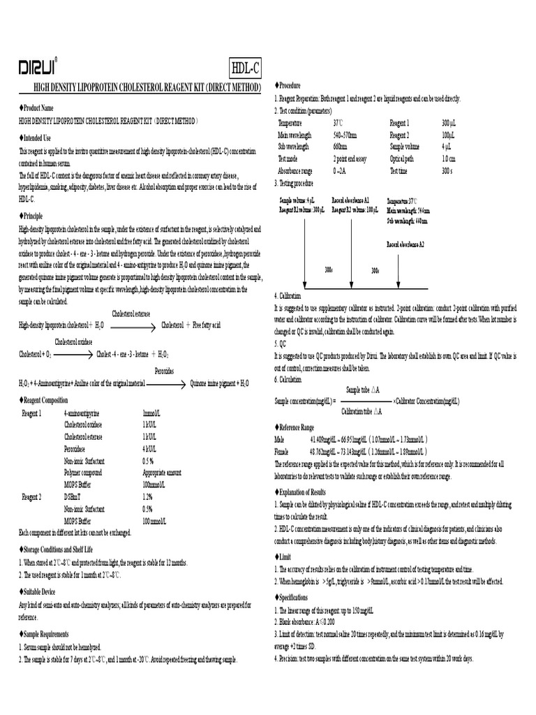 HDL-C Kit Insert | PDF | High Density Lipoprotein | Cholesterol