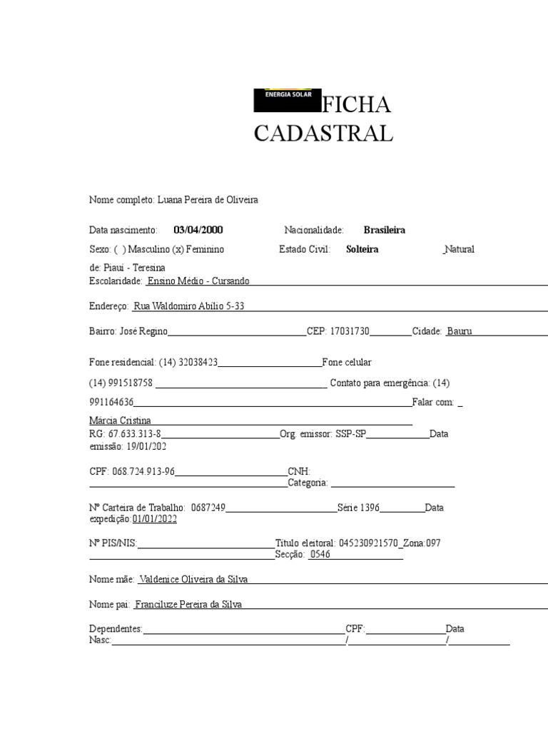 Ficha Cadastral - Modelo Completo (Novo) | PDF | Governo | Governo e personalidade