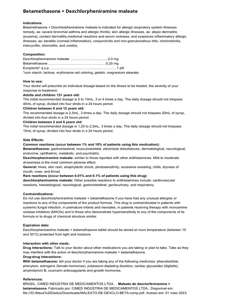 Betamethasone + Dexchlorpheniramine Maleate | PDF | Dermatitis | Allergy