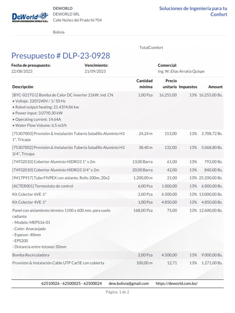 Presupuesto DLP 23 0928 | PDF | Ciencias fisicas | Ingeniería mecánica