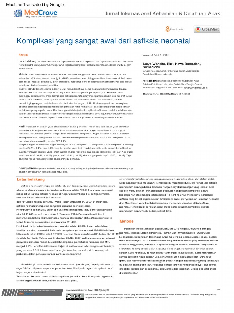 Very Early Complications of Neonatal Asphyxia | PDF