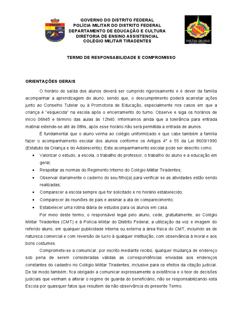 Termo de Responsabilidade e Compromisso | PDF | Escolas | Família Termo de Responsabilidade e Compromisso | PDF | Escolas | Família