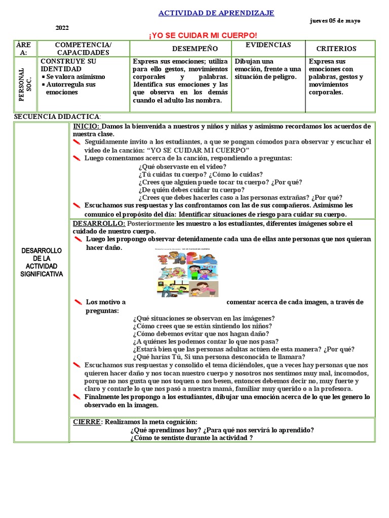 Sesion 4 Yo Se Cuidar Mi Cuerpo | PDF | Las emociones