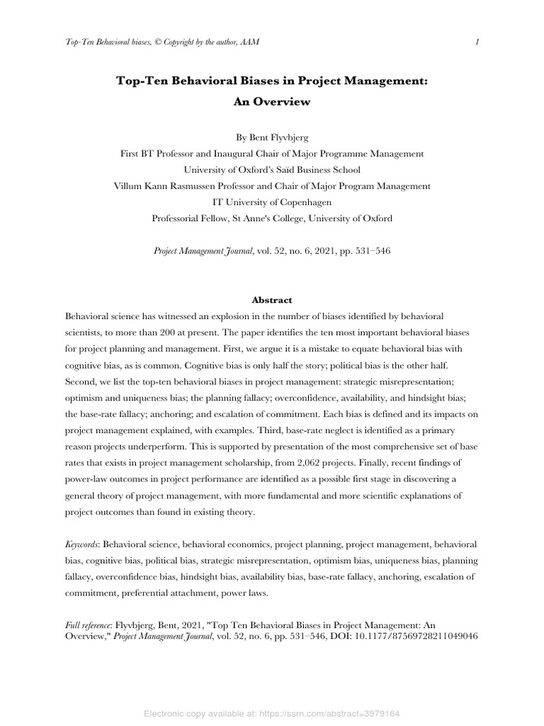 Top-Ten Behavioral Biases in Project Management | PDF | Behavioral ...
