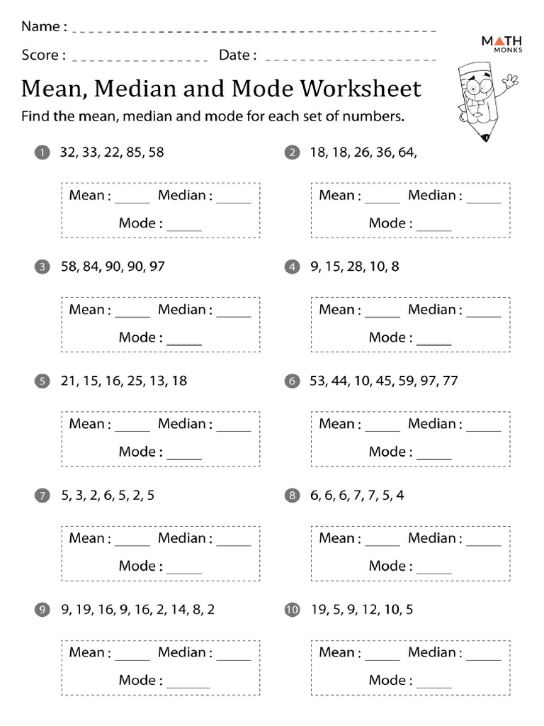 5th Grade Math Mean Median Mode Worksheet | PDF