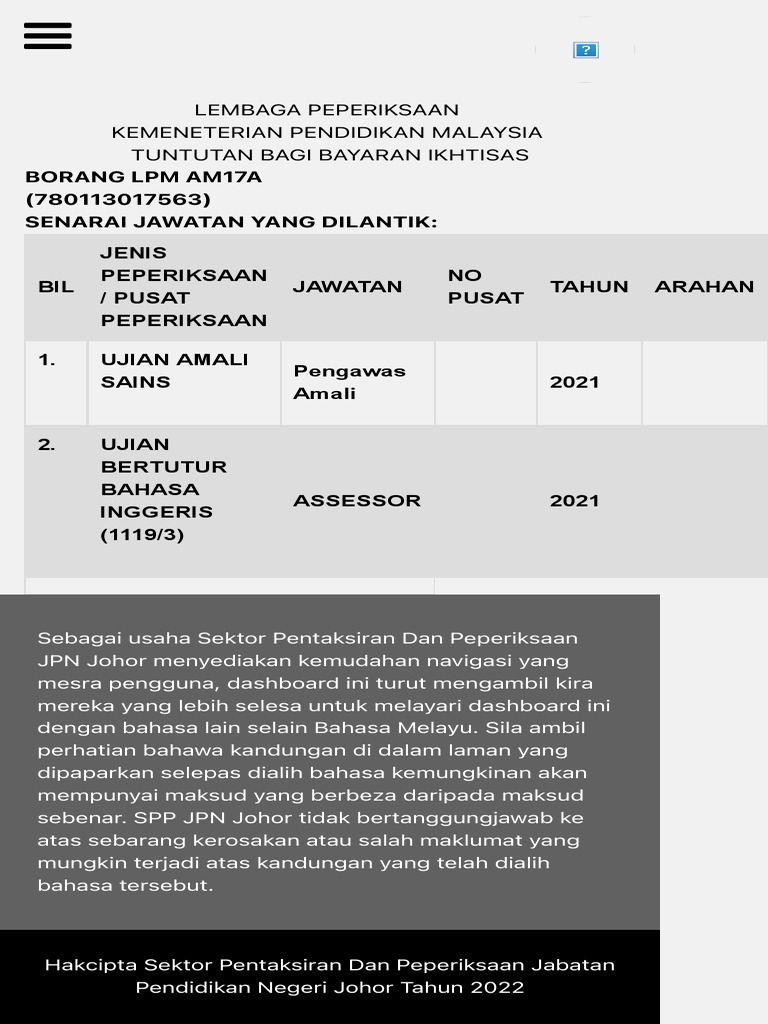 SPP Jabatan Pendidikan Negeri Johor | PDF