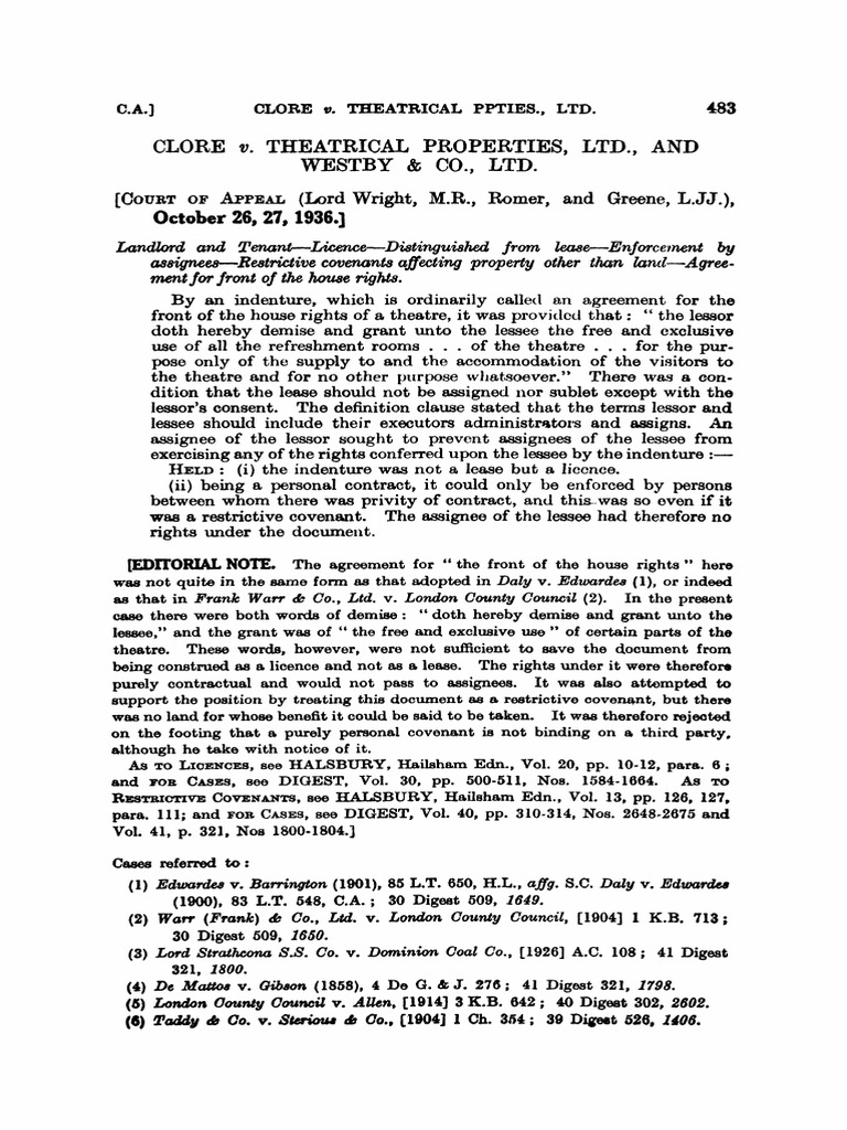 Clore V Theatrical Properties | PDF