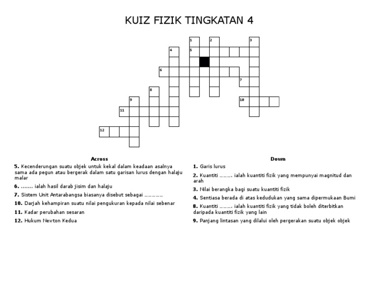 Kuiz Fizik Tingkatan 4 - Crossword Puzzle | PDF