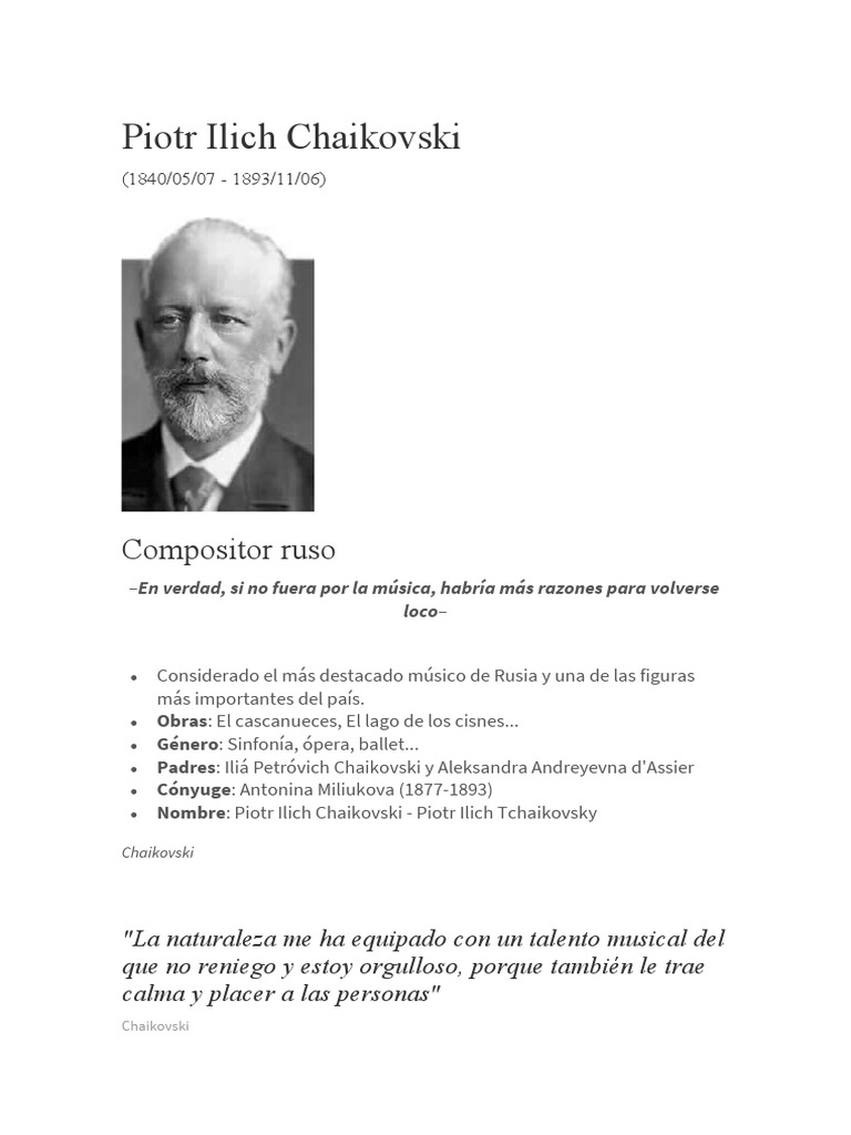 Piotr Ilich Chaikovskibiografia | PDF | Pyotr Ilyich Tchaikovsky ...