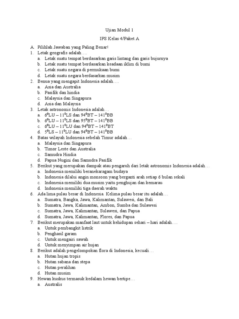 Ujian IPS Kelas 4: Letak Geografis Indonesia | PDF