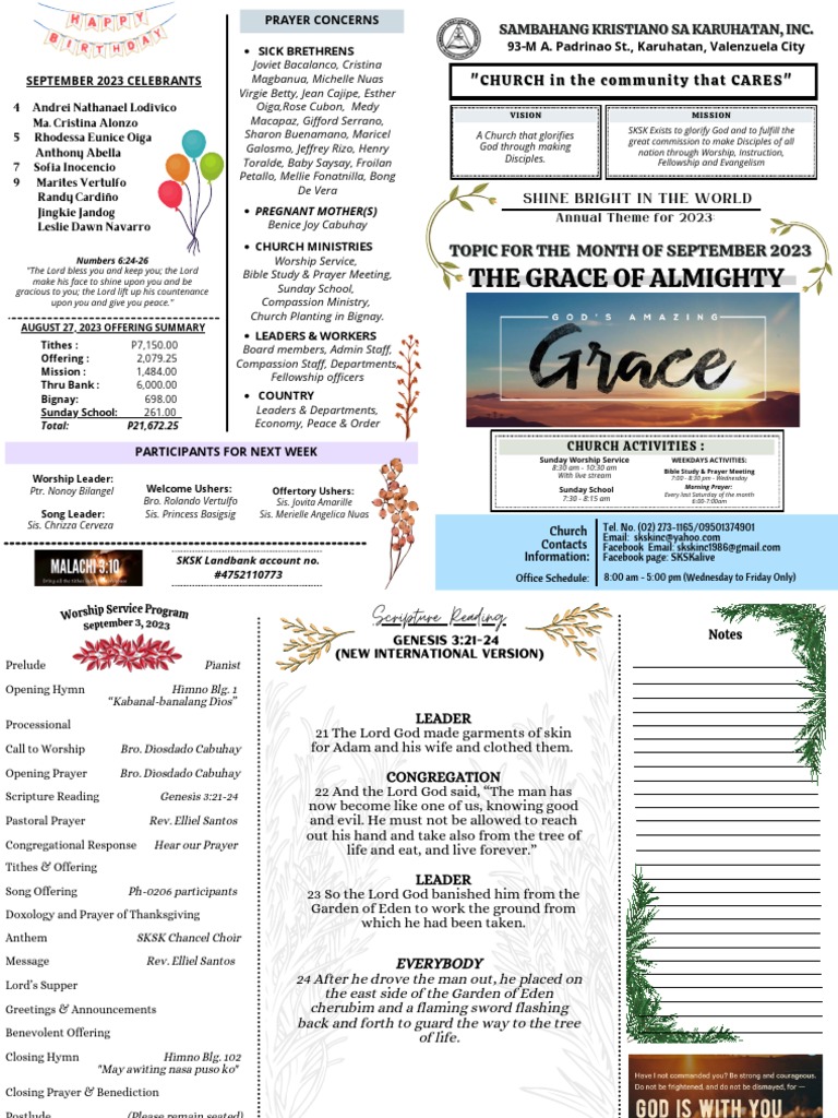 Worship Service Program September 3 2023 | PDF | Worship | Christian Worship And Liturgy