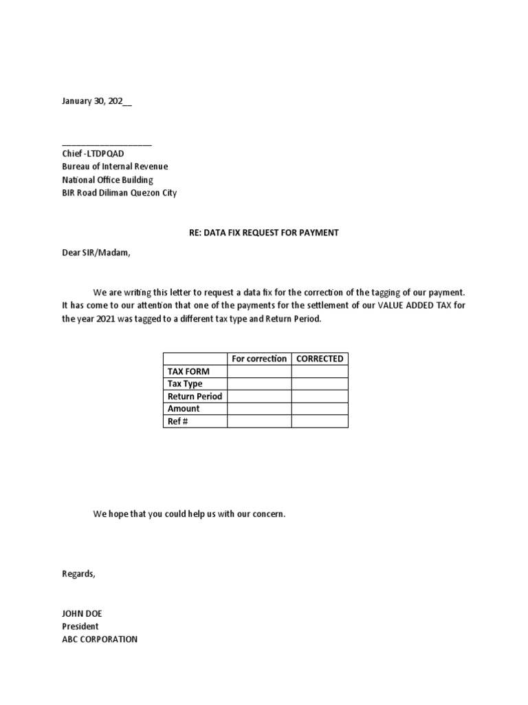 Letter of Request For Data Fix | PDF Letter of Request For Data Fix | PDF