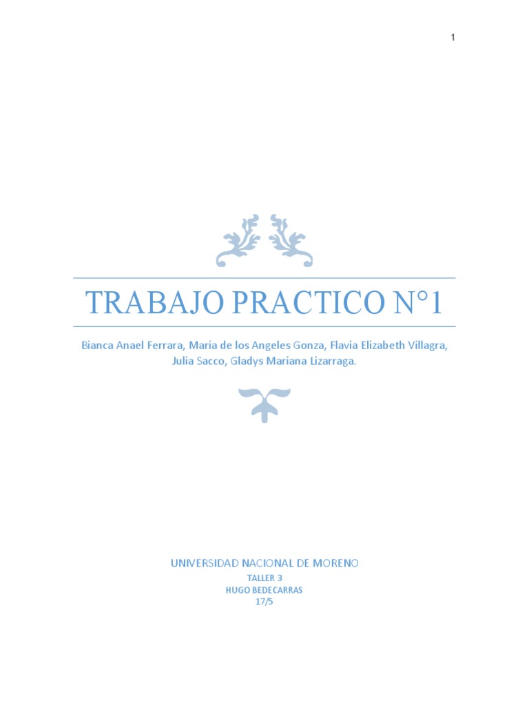 TP 1 TALLER 3 Ferrara, Gonza, Villagra, Sacco, Lizarraga | PDF | Trabajo Social | Derechos de ...