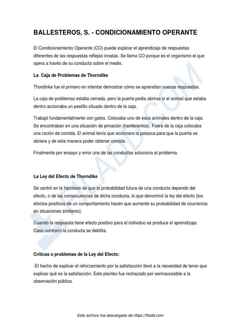Ballesteros Condicionamiento Operante | PDF | Reforzamiento | Comportamiento