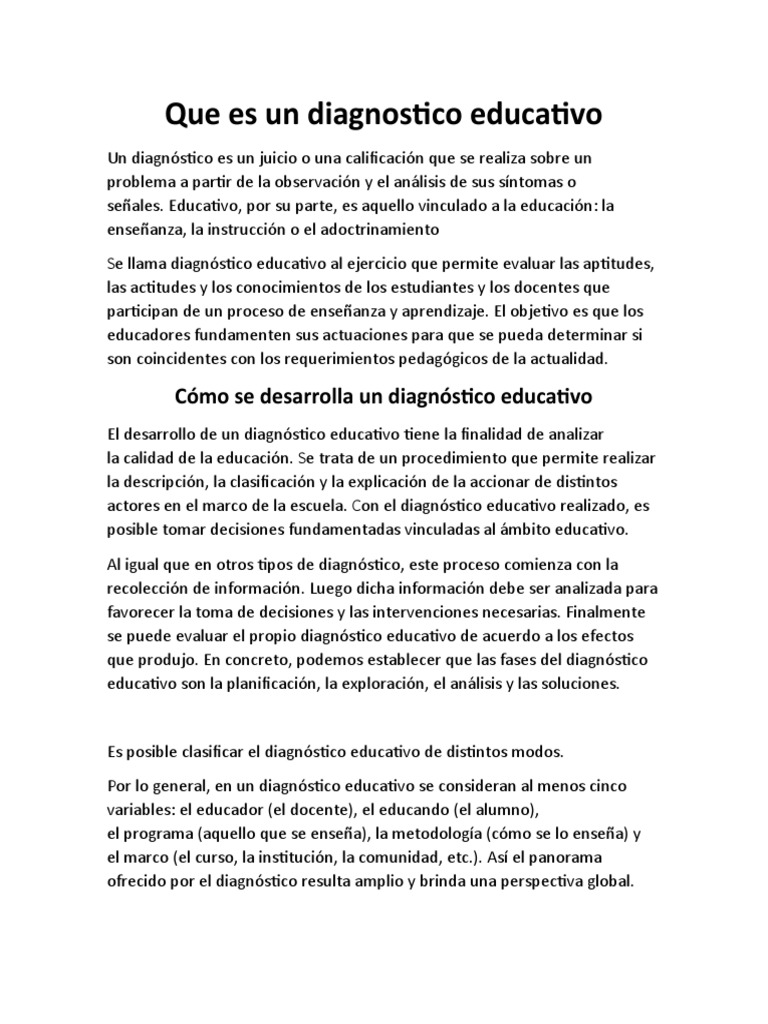 Que Es Un Diagnostico Educativo | Descargar gratis PDF | Evaluación ...