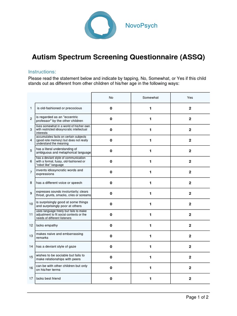 Autism Spectrum Screening Questionnaire | PDF | Asperger Syndrome ...