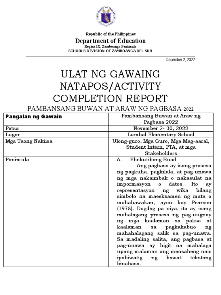 Lumbal ES ACR Pambansang Buwan at Araw NG Pagbasa Activity Completion ...