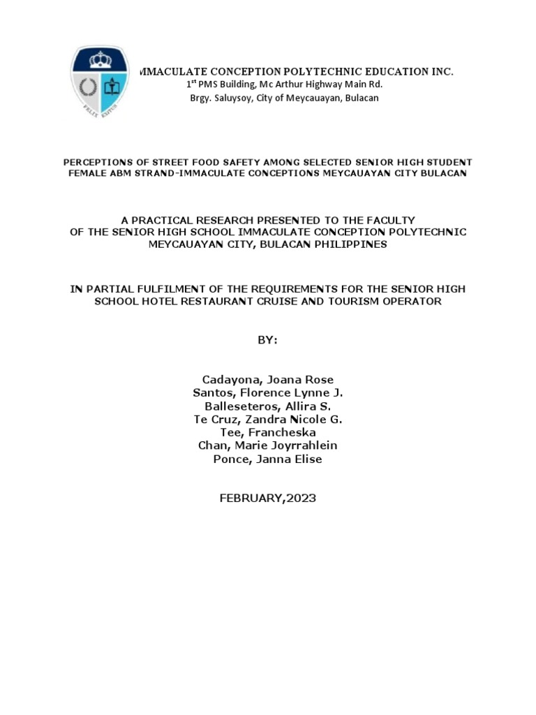 Practical Research 1 Group 4 | PDF | Food Safety | Foodborne Illness