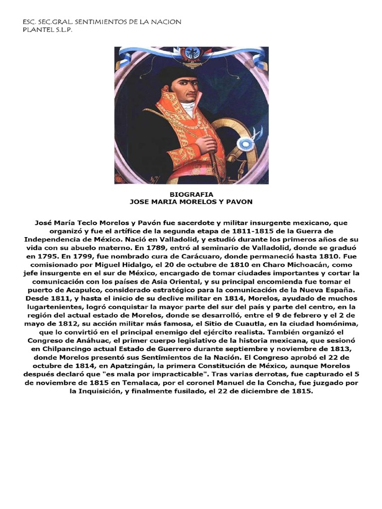 Biografia Jose Maria Morelos y Pavon | PDF