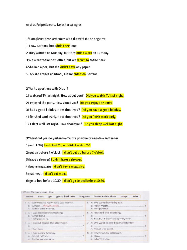 Negative Sentences and Questions Practice | PDF