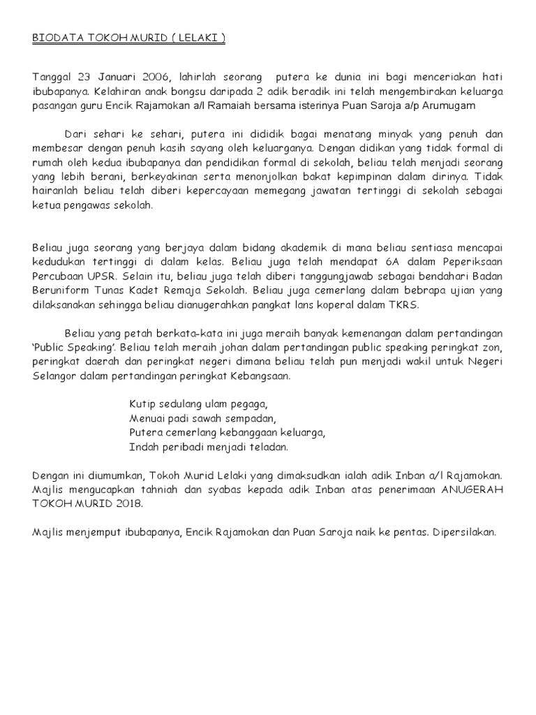 Biodata Tokoh Murid | PDF