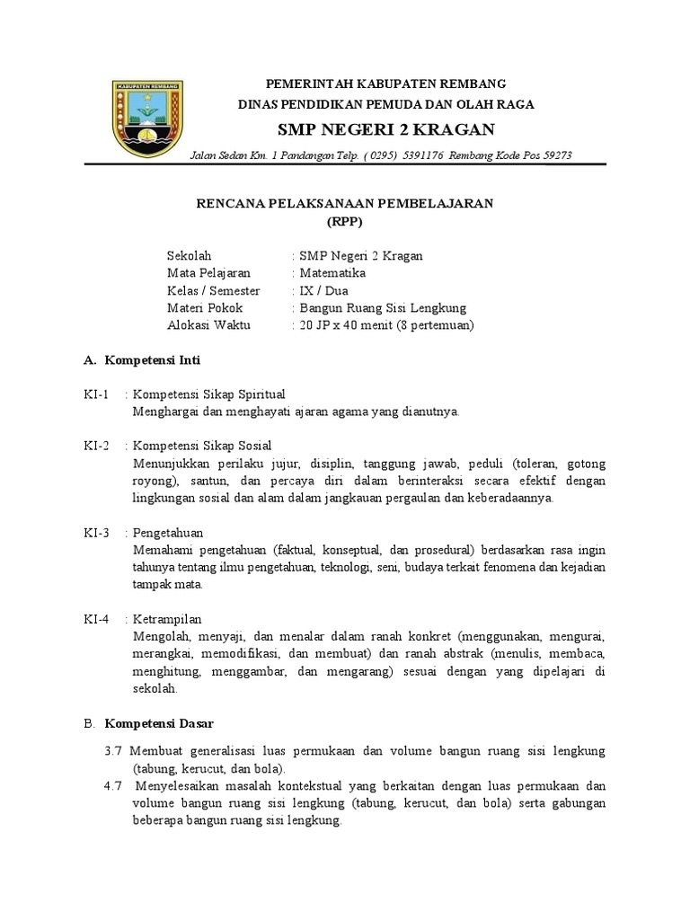 Rpp-Bangun Ruang Sisi Lengkung - Rev1 | PDF | Karier & Perkembangan | Seni