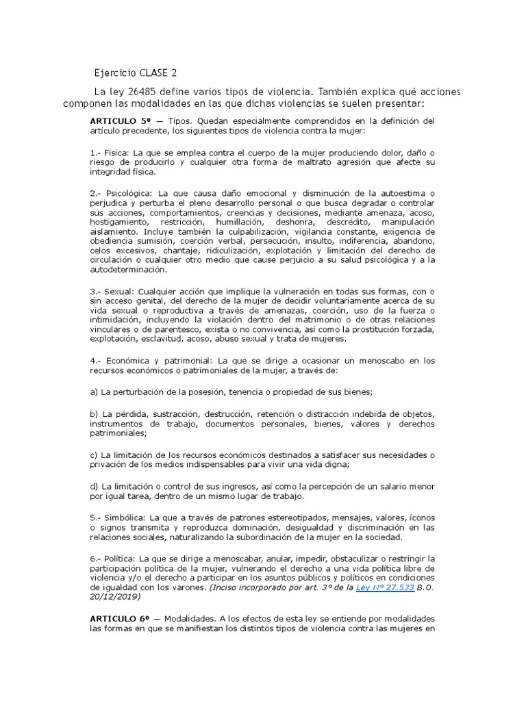 Ejercicio CLASE 2 | PDF | La violencia contra las mujeres | Acoso sexual