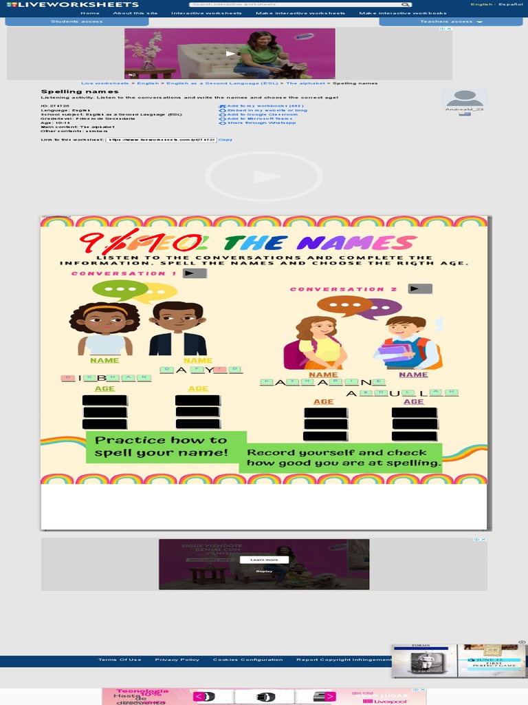 Spelling Names Worksheet | PDF