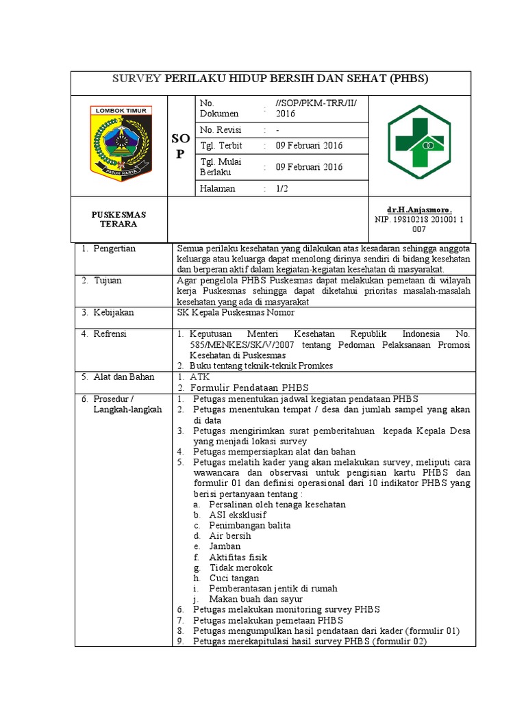 SOP Survey PHBS | PDF