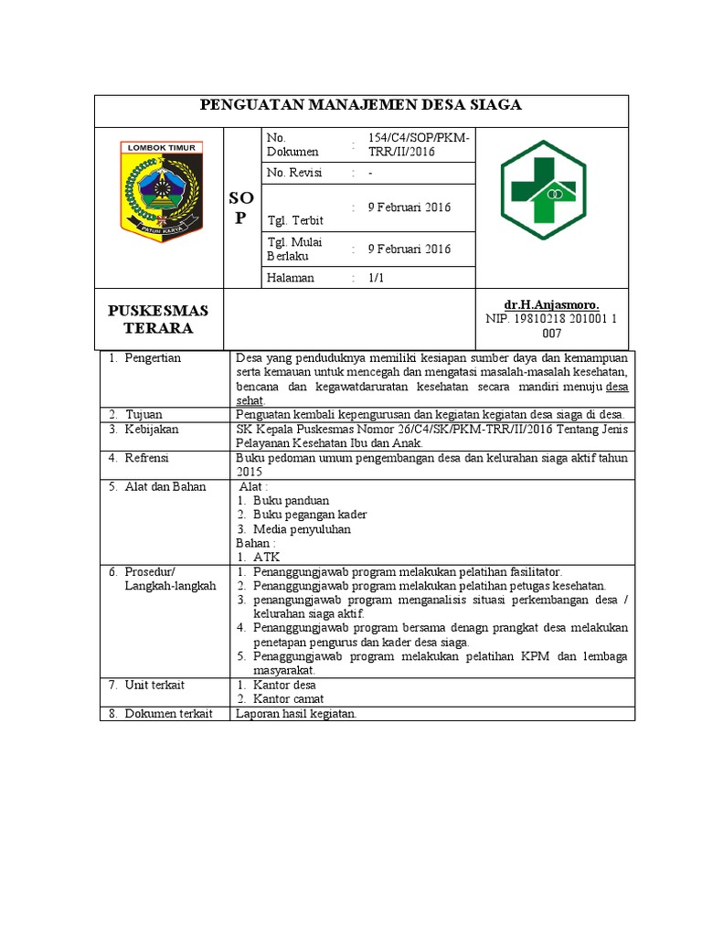 Sop Penguatan Manajemen Desa Siaga | PDF