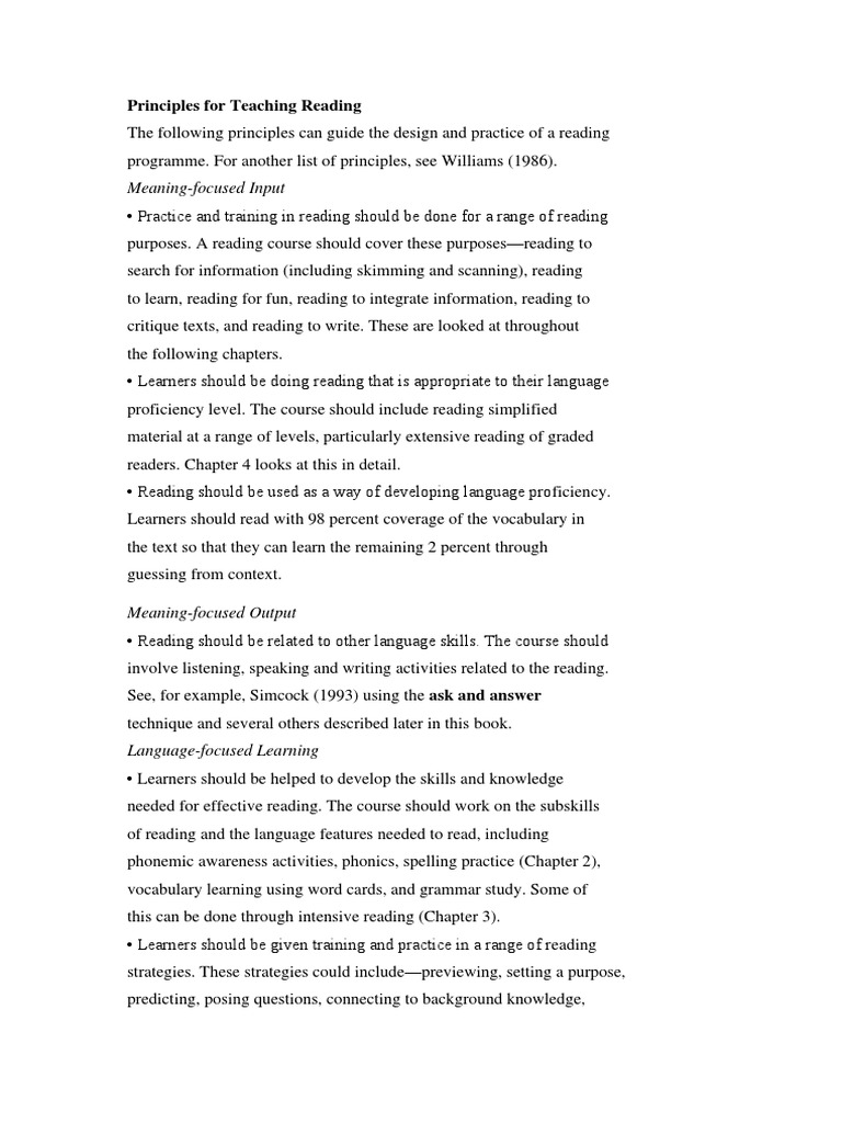 Principles For Teaching Reading | PDF | Learning | Writing