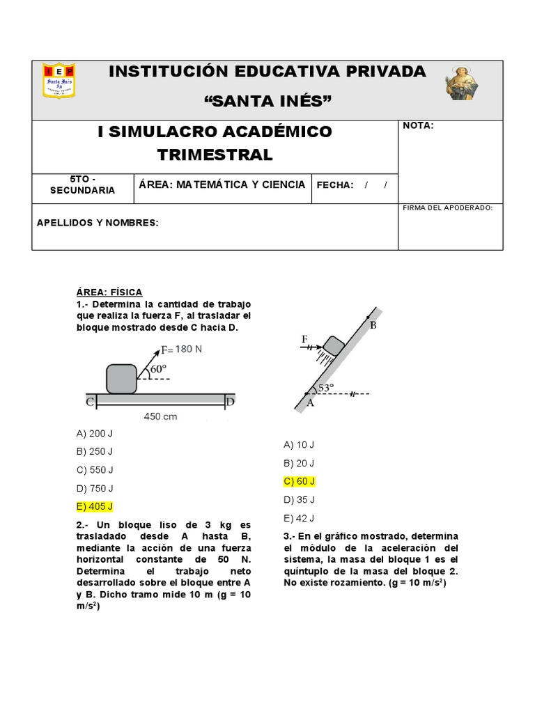 Simulacro Mate Ciencias 5to Sec | PDF