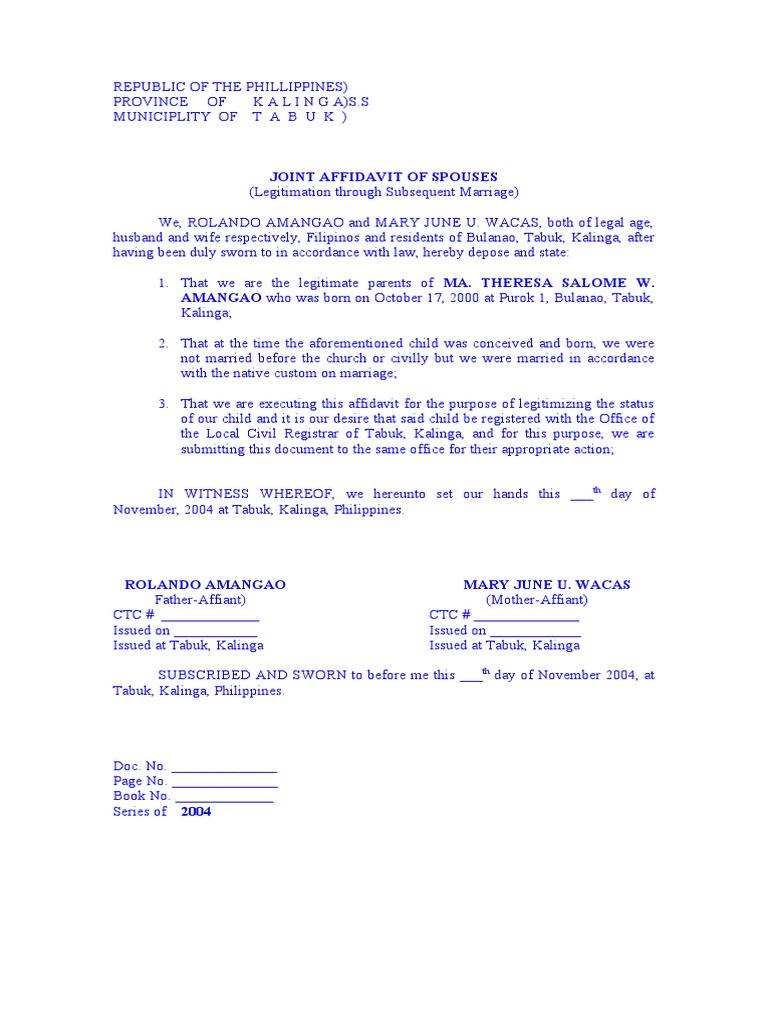 Joint Affidavit of Spouses | PDF