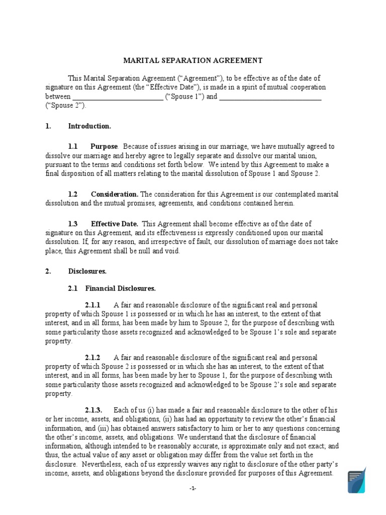 Marital Separation Agreement Template | PDF | Marriage | Child Support