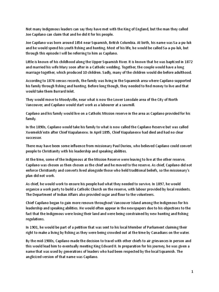 Joe Capilano Article | PDF | Travel | History