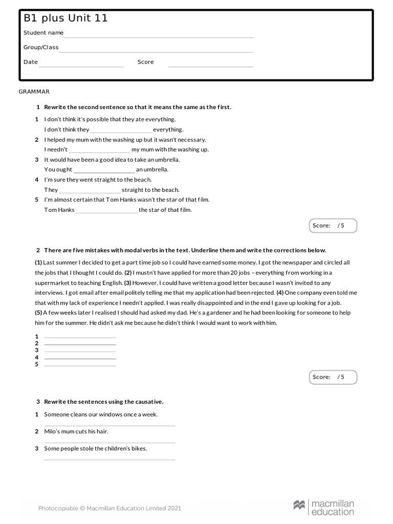 Test Unit 11 B1plus | PDF