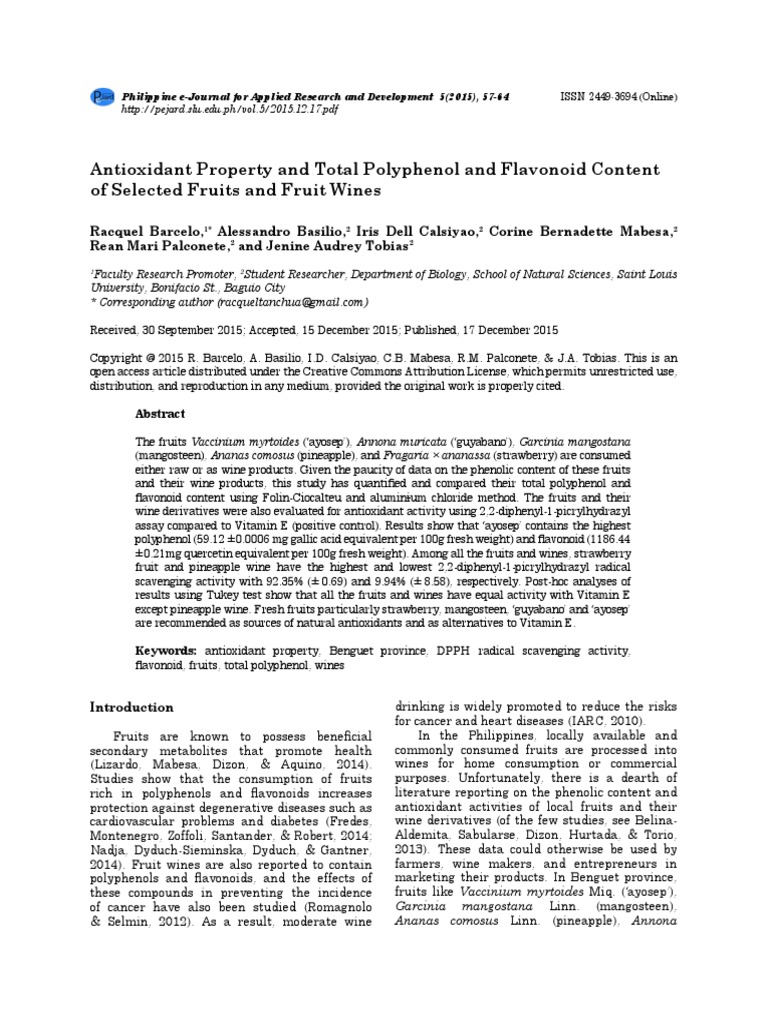 Antioxidant Property and Total Polypheno | PDF | Polyphenol | Flavonoid
