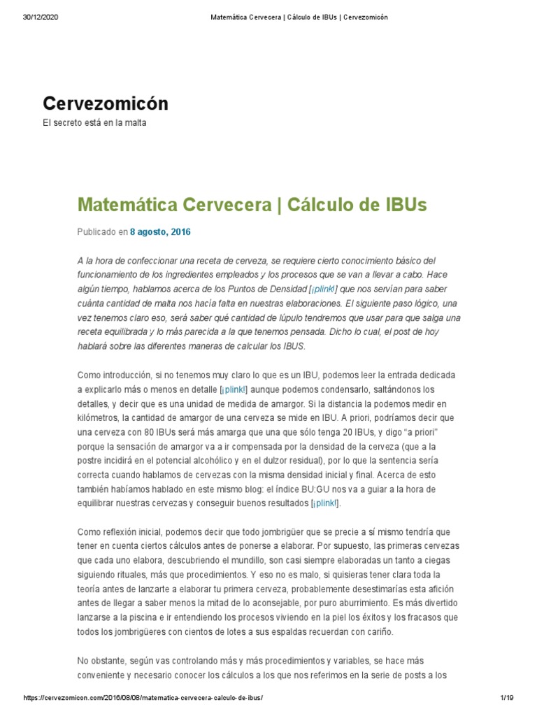 Cálculo de IBUs en Cervezas Caseras | PDF | Cerveza