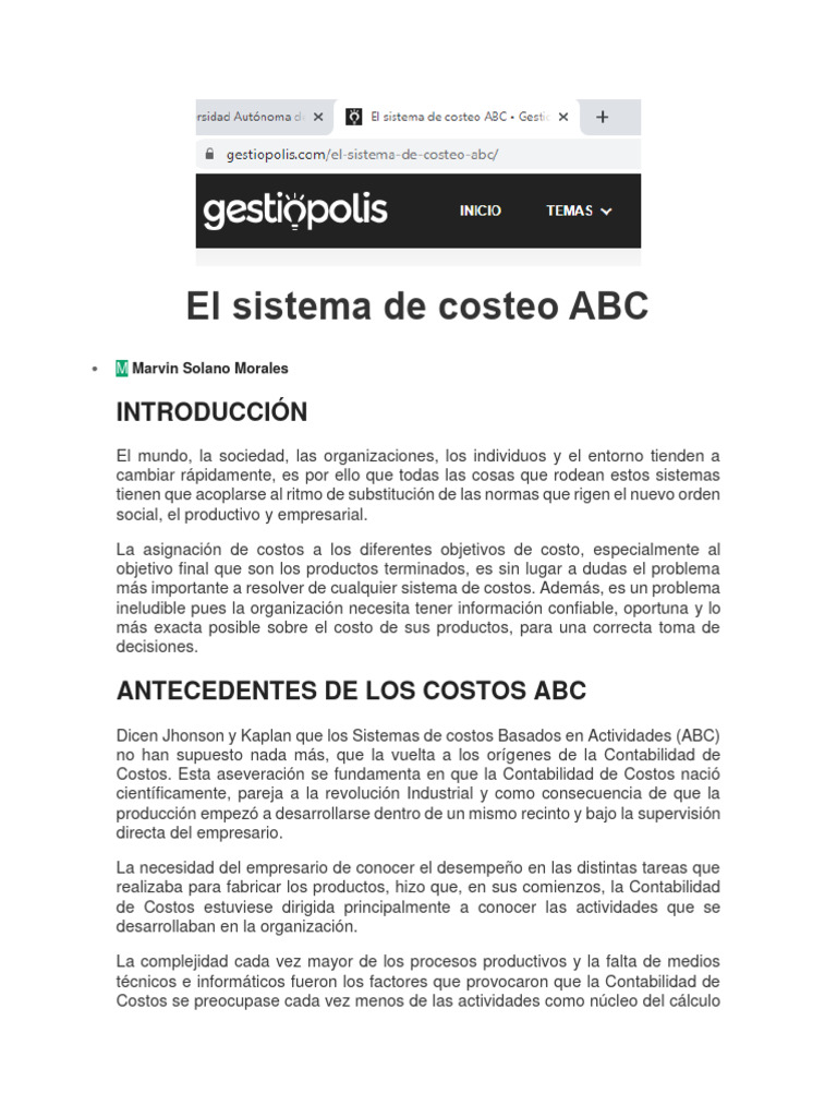 El Sistema de Costeo ABC | PDF | Business | Costo