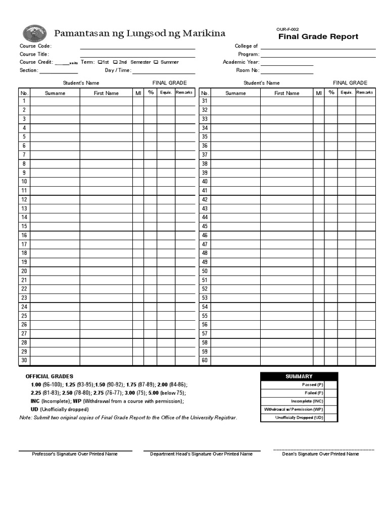 Blank Gradesheet Format | PDF | Academia
