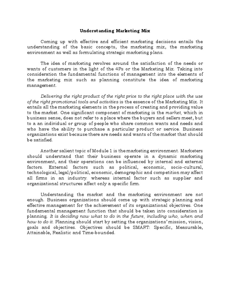 Understanding The Marketing Mix | PDF