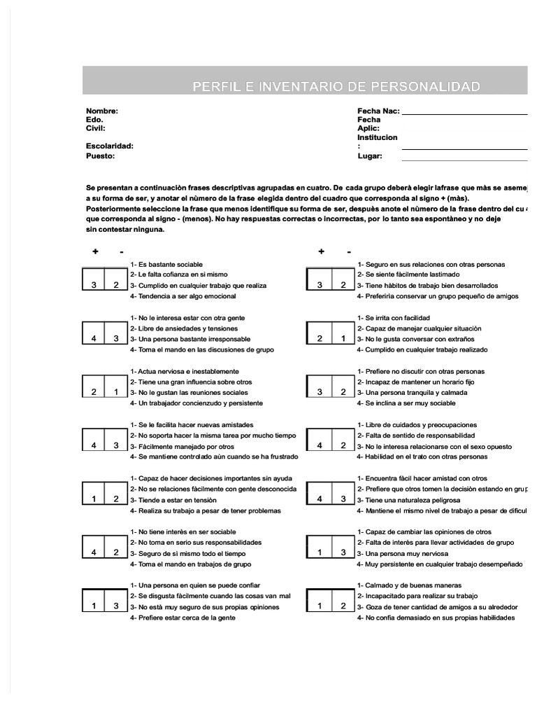 PDF Cuadernillo Test de Gordon Perfil e Inventario de Personalidad ...